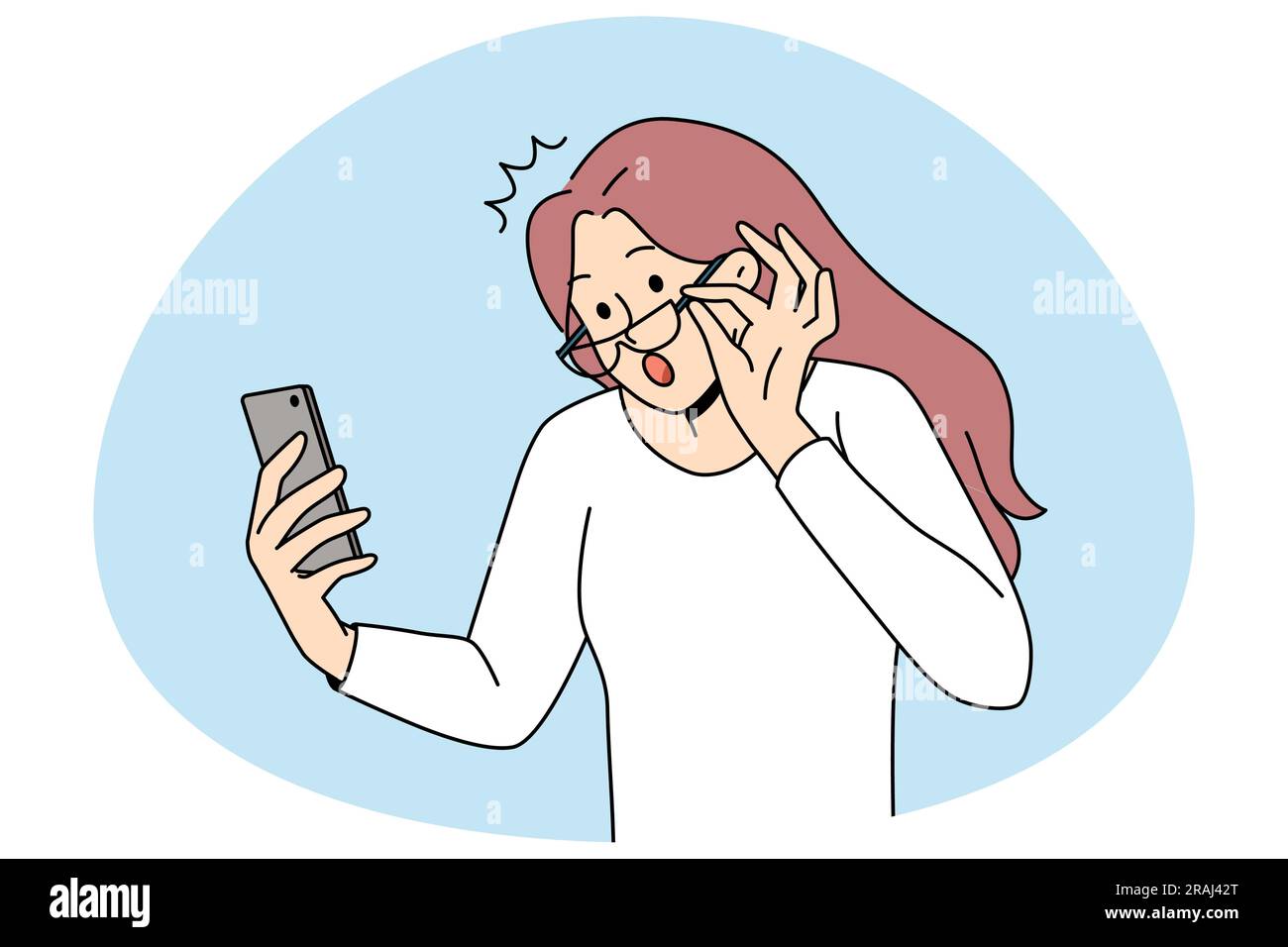 Shocked Young Woman Take Off Glasses Look At Cellphone Screen Shocked