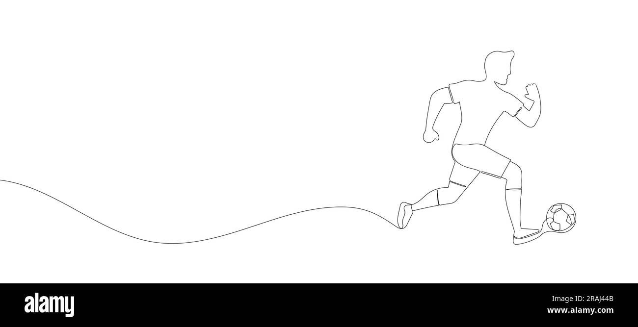 Continuous one line drawing of running soccer player man with ball ...