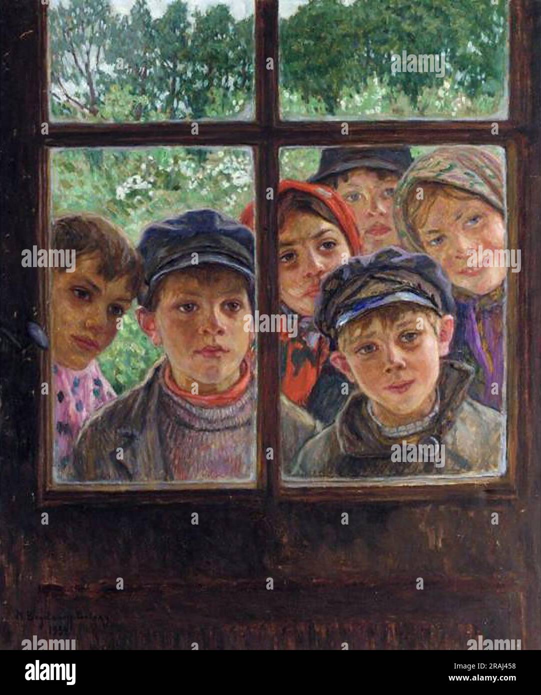 Children at the Window Stock Photo - Alamy