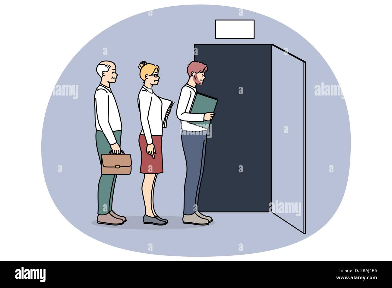 People standing in queue to exit made leaving jobs in office. Diverse ...