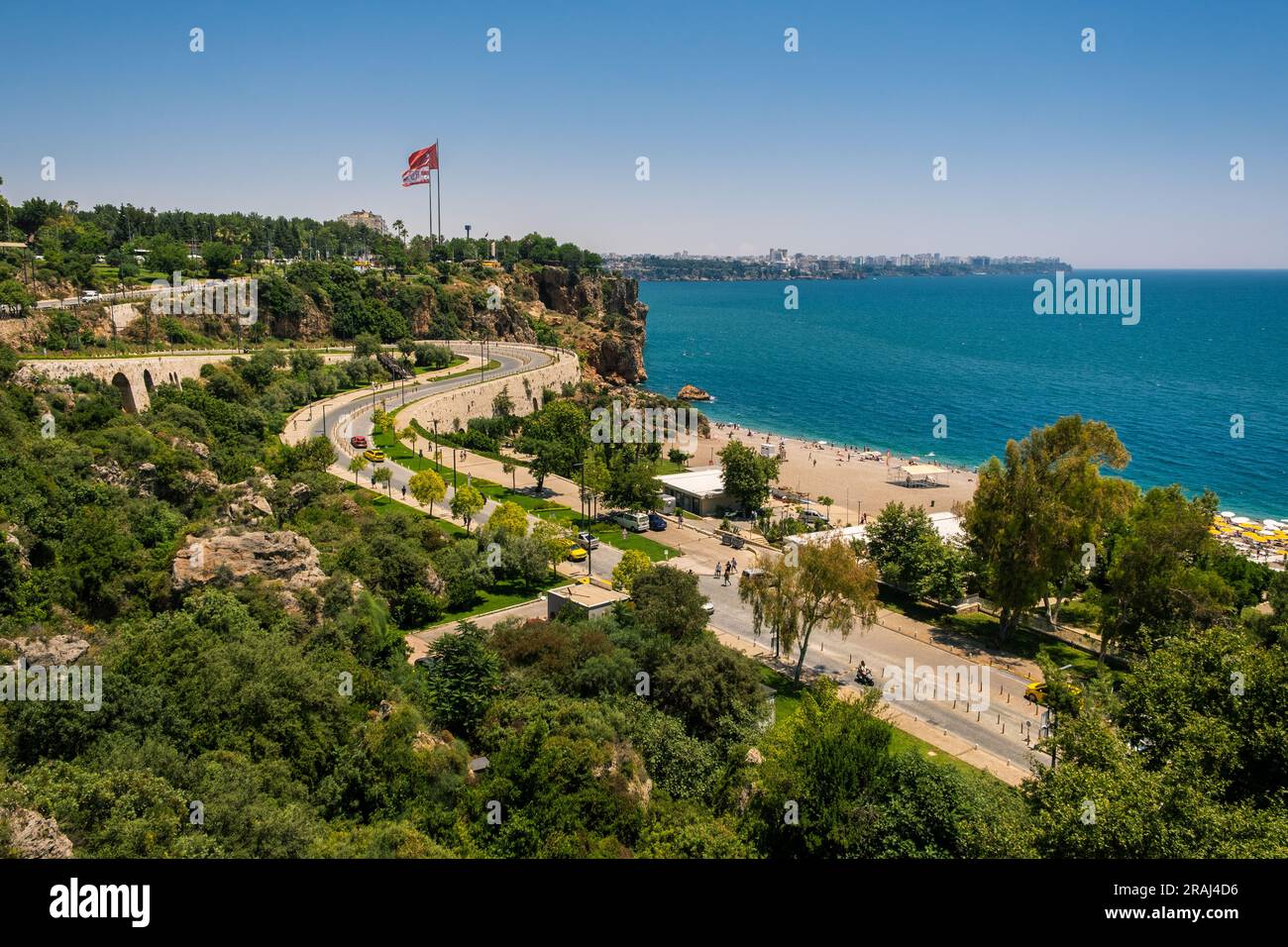 Aerial view of scenic and popular beach in Antalya resort town Stock ...