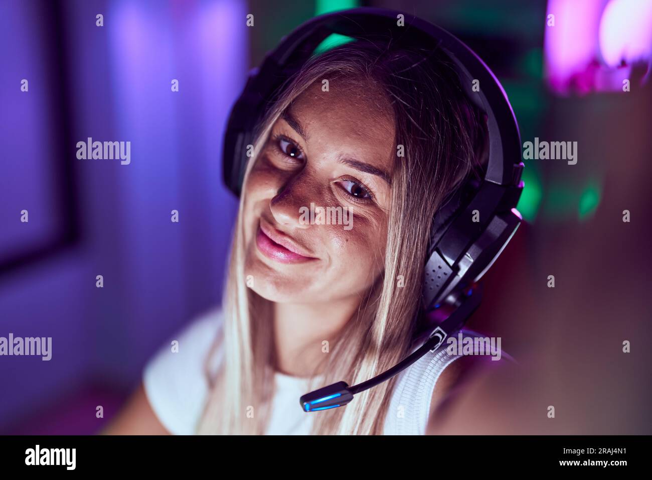 Young beautiful hispanic woman streamer smiling confident making selfie ...