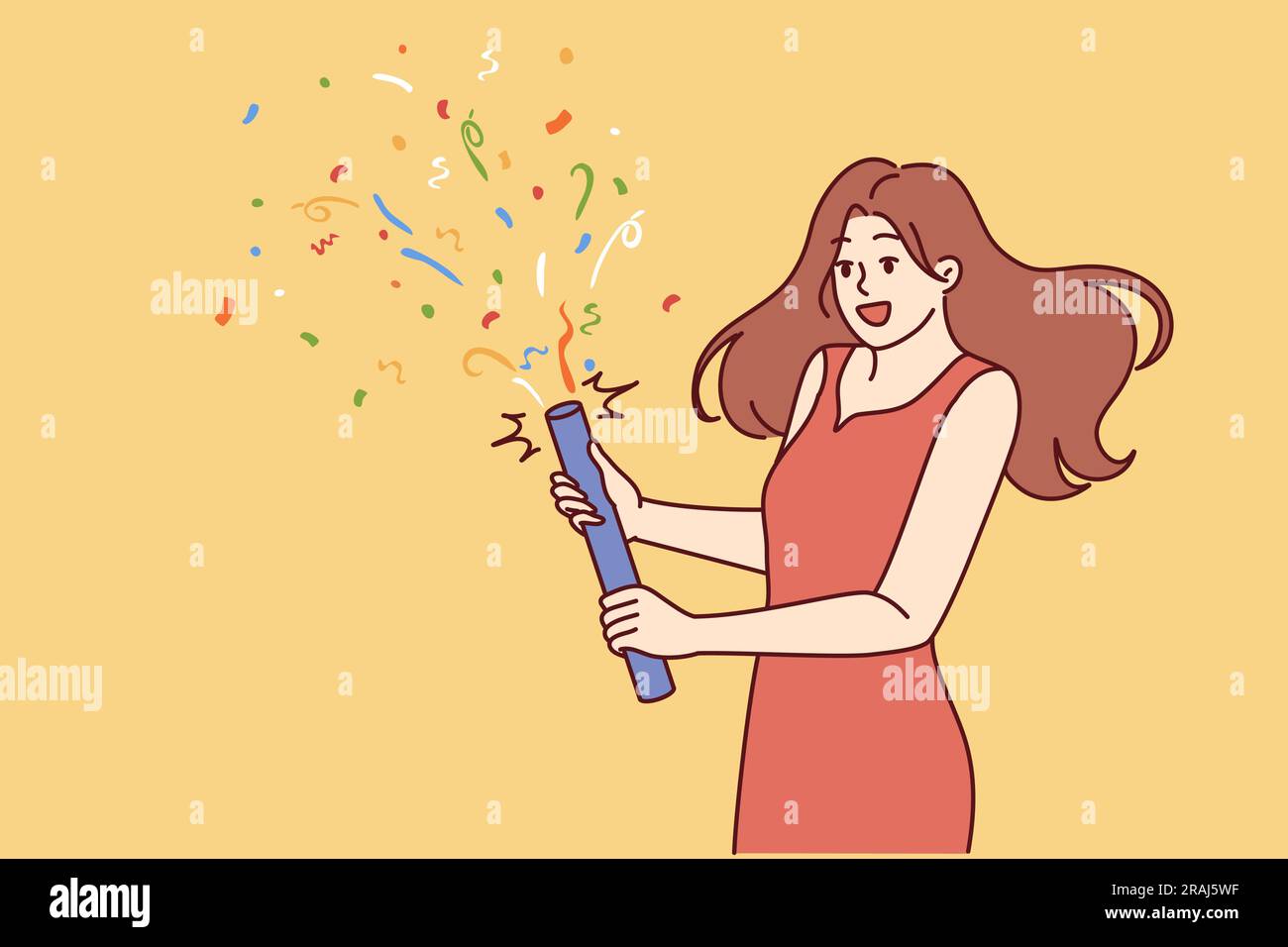 Woman launches confetti during birthday or university graduation party ...