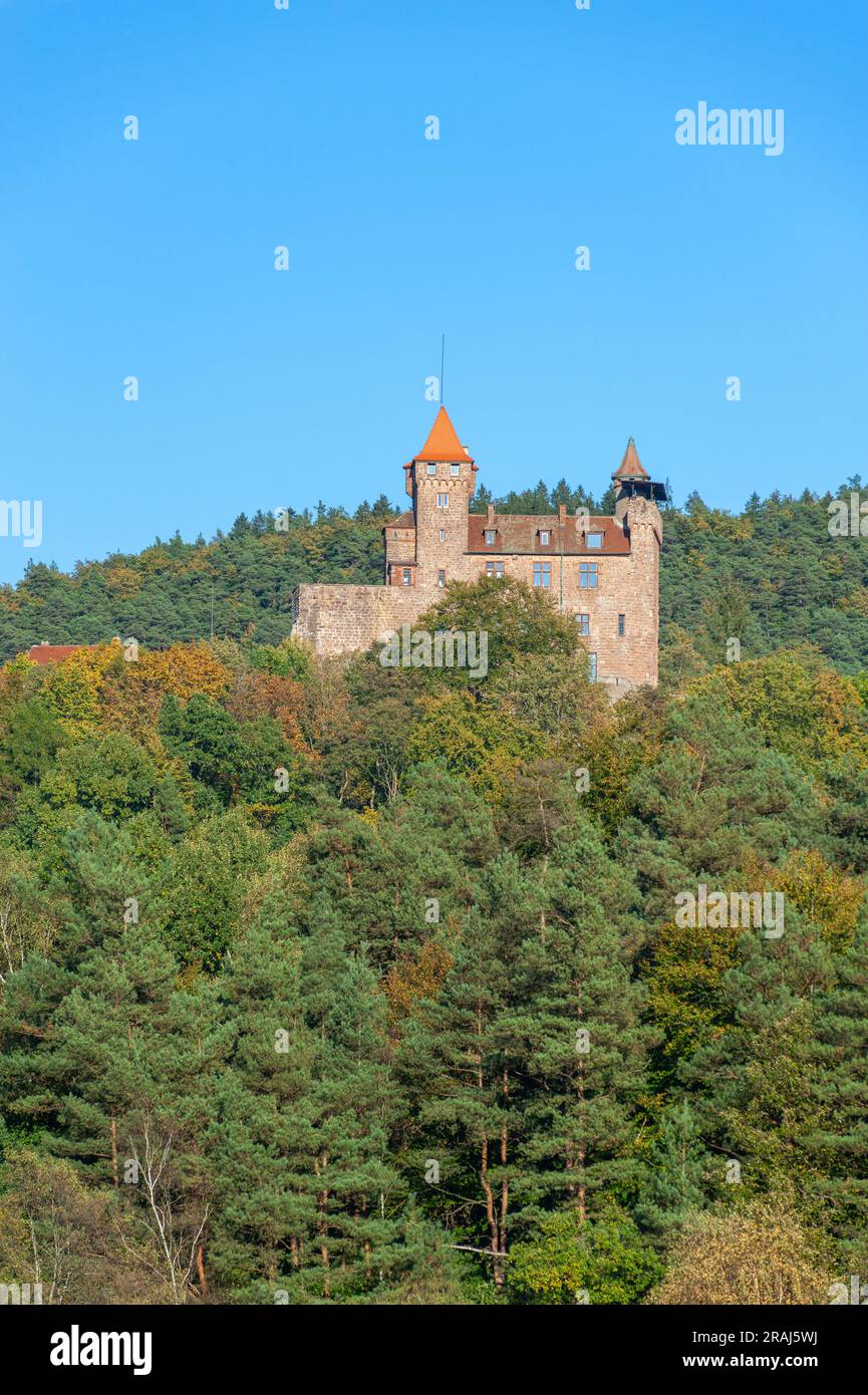 Landscape with view of Berwartstein Castle, Erlenbach, Palatinate ...