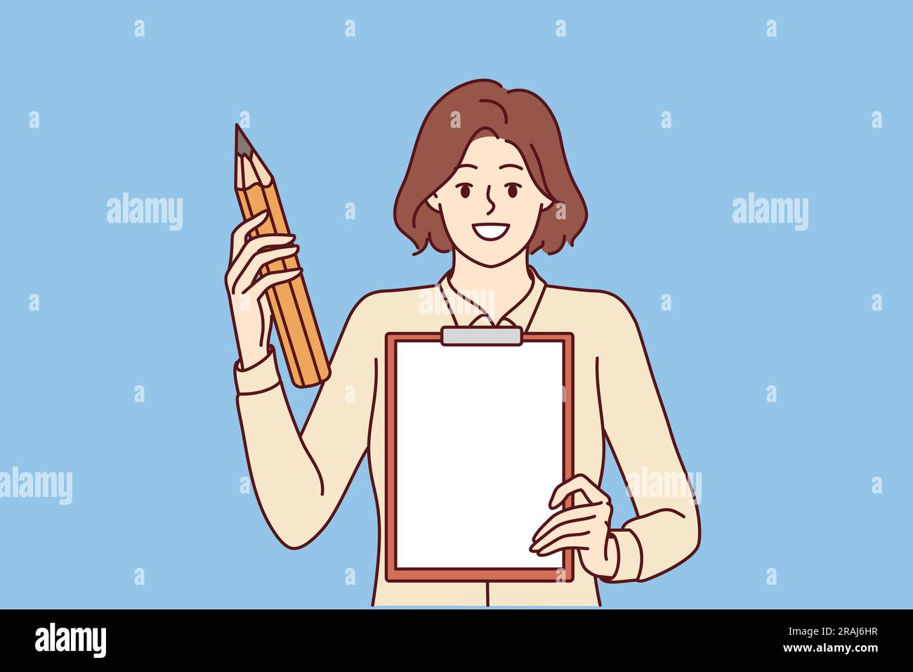 Woman with clipboard to create checklist or action plan, and giant ...