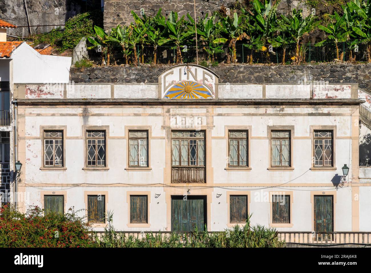 Art Deco building of an old cinema in Ponta do Sol, Madeira island ...