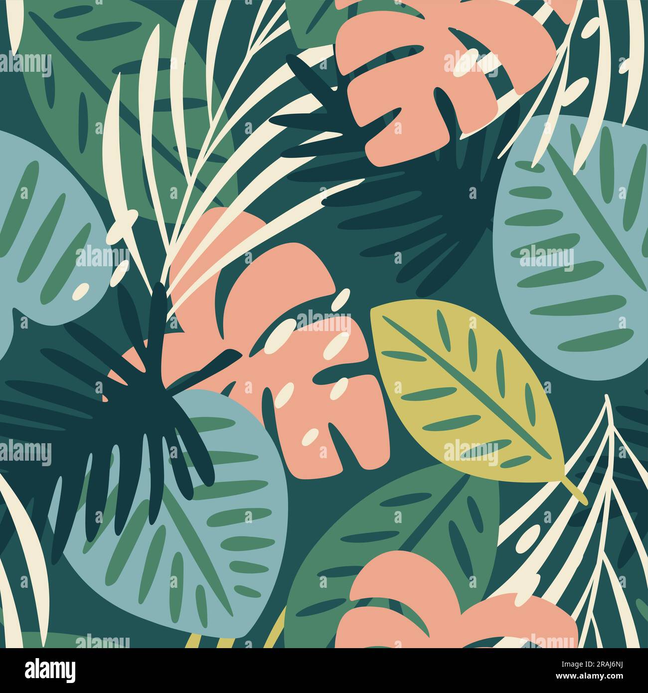 Tropical Leaves Seamless Pattern Repeat Pattern With Abstract Green