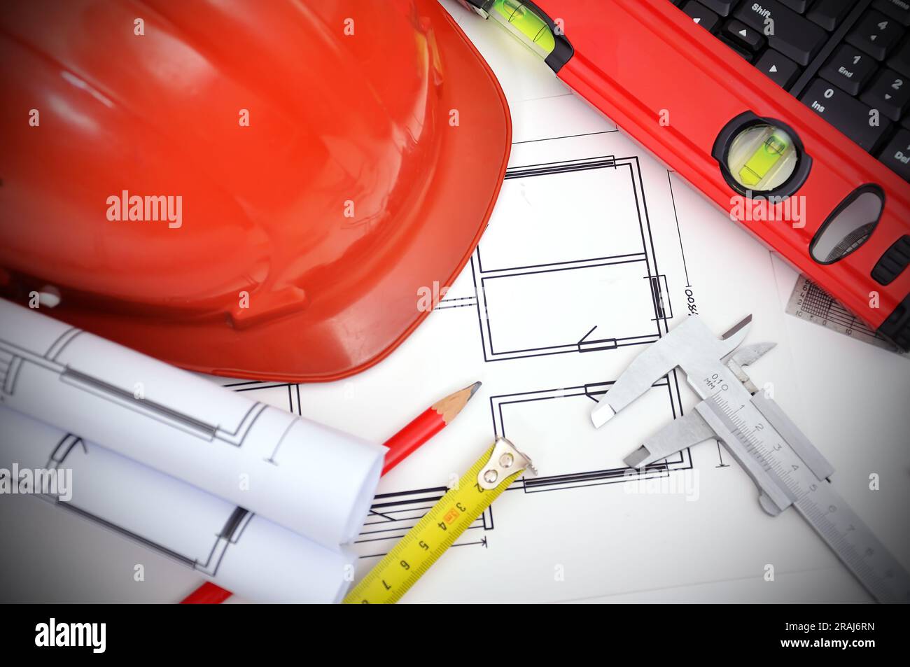 Engineer working blueprint engineering concept hi-res stock photography ...