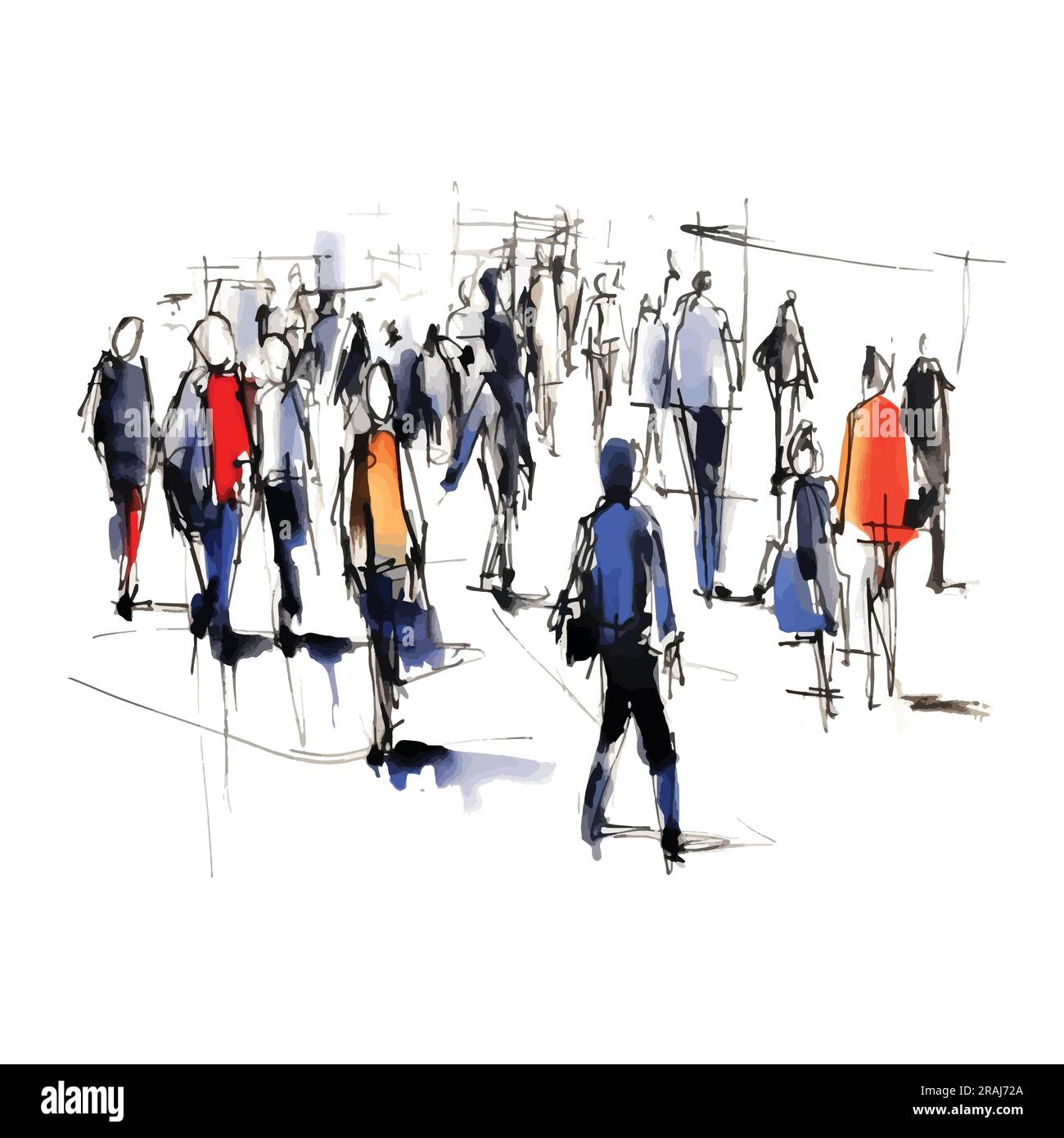 vector illustration: crowd of people walking along a city street ...