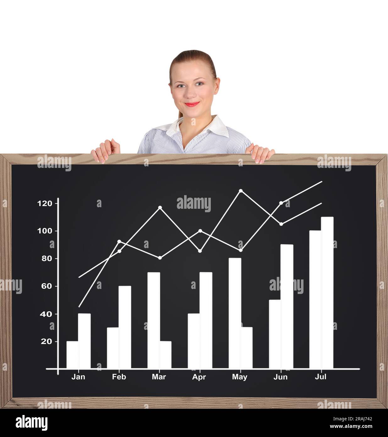 teacher holding big blackboard with graph Stock Photo - Alamy