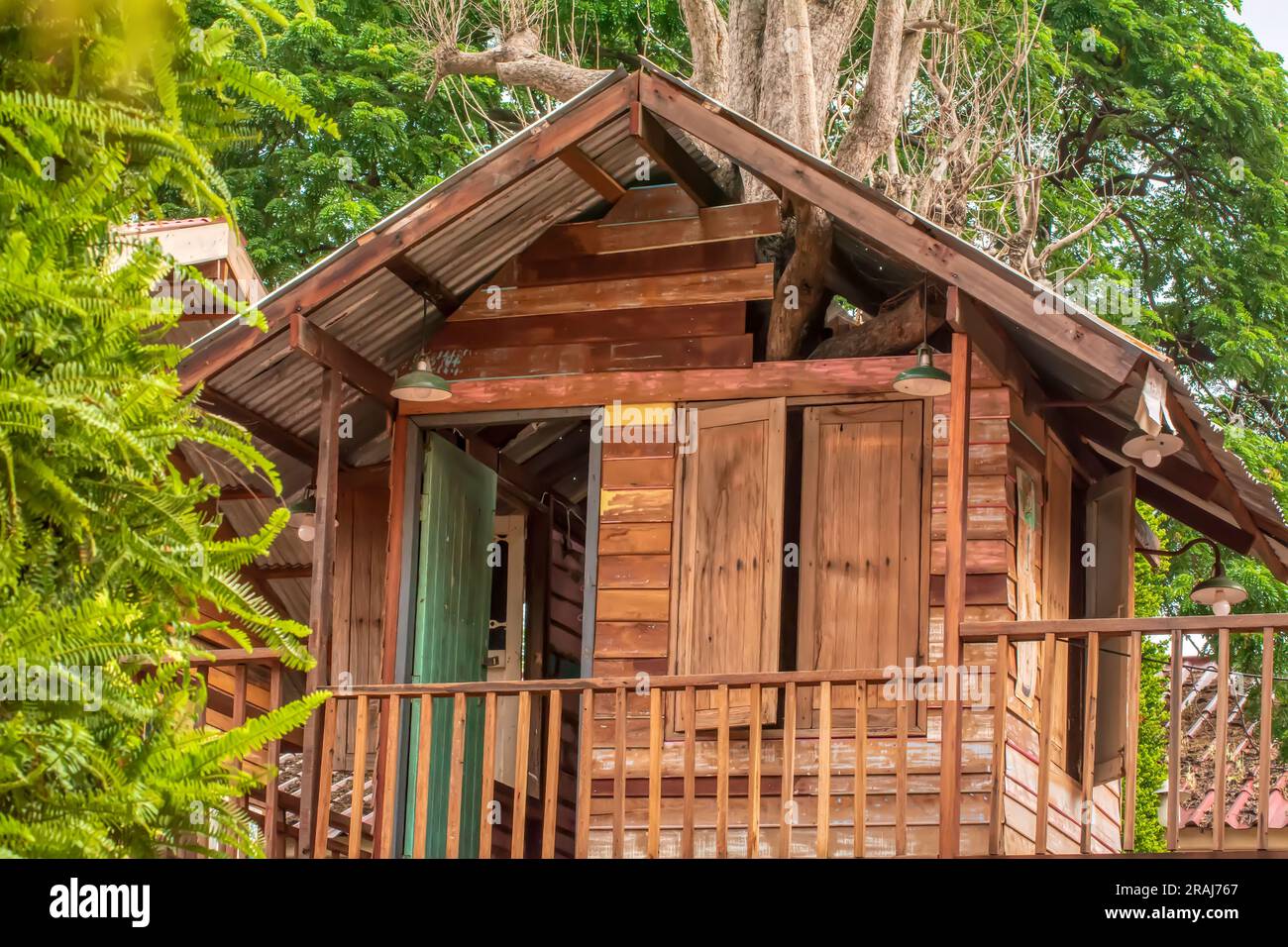 2nd floor of Thai house, old style Stock Photo - Alamy