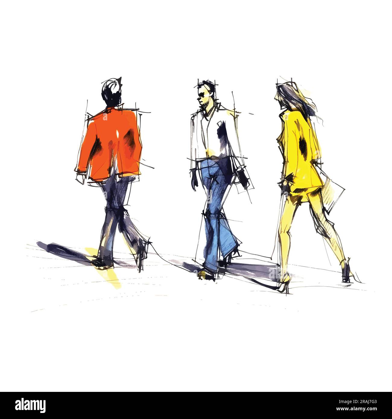 vector illustration: crowd of people walking along a city street ...