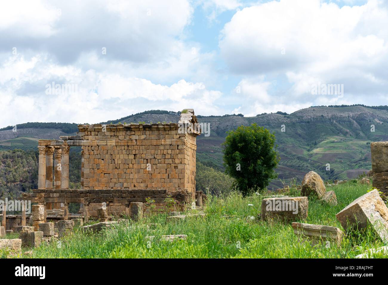 View of a Roman temple in the ancient town of Cuicul in Algeria. UNESCO ...