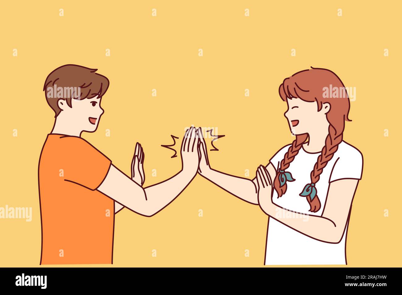 Children play hand-clapping laughing and enjoying teenage friendship ...