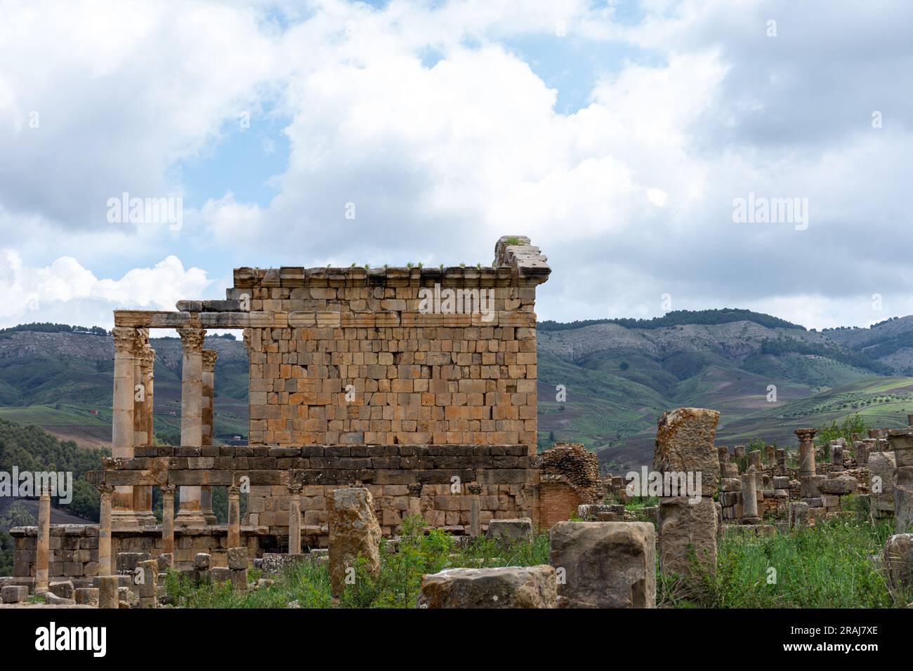View of a Roman temple in the ancient town of Cuicul in Algeria. UNESCO ...