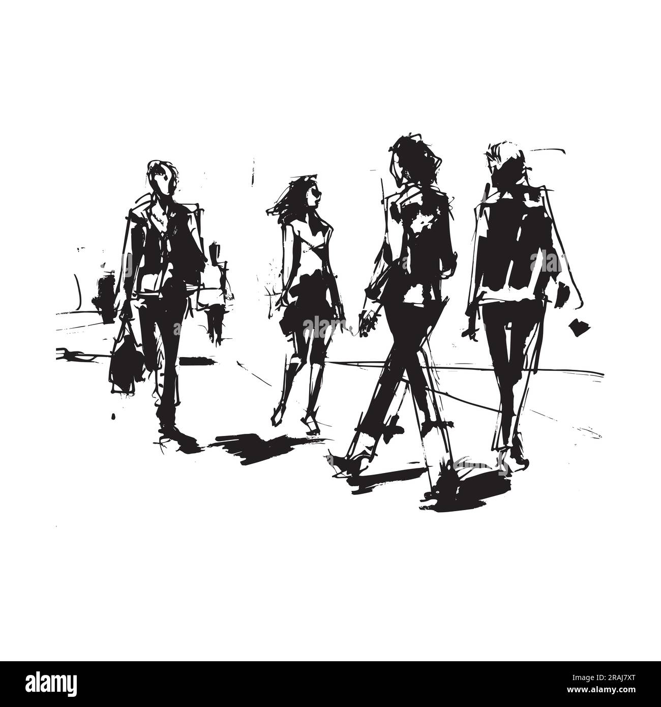 vector illustration: crowd of people walking along a city street ...