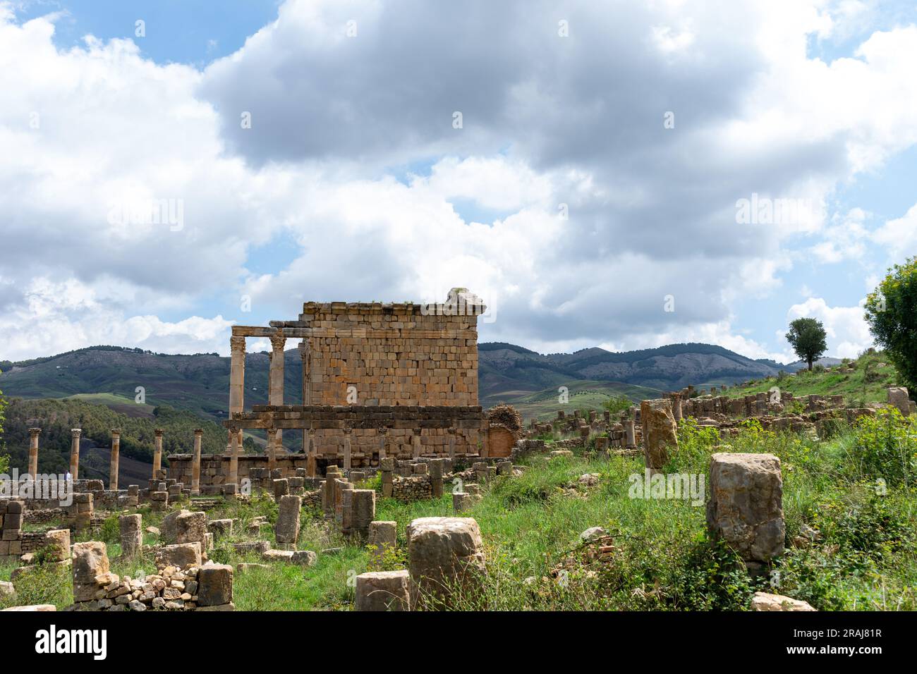 View of a Roman temple in the ancient town of Cuicul in Algeria. UNESCO ...