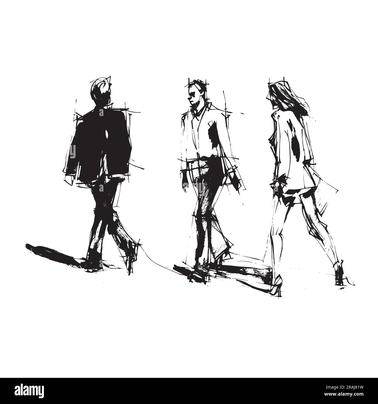 vector illustration: crowd of people walking along a city street ...