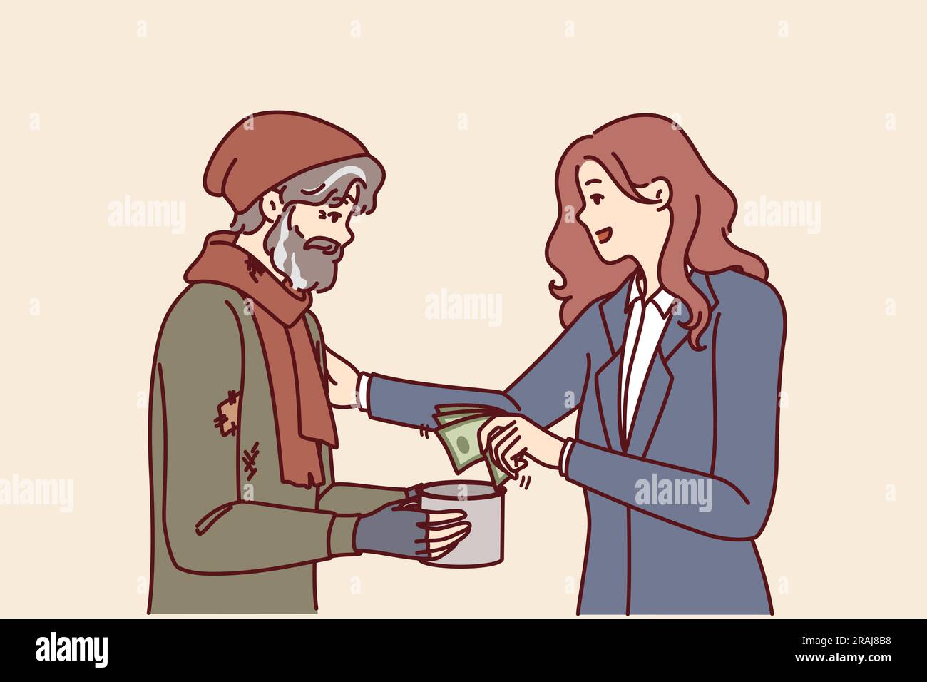 Successful woman helps beggar by giving money for food and lodging to ...