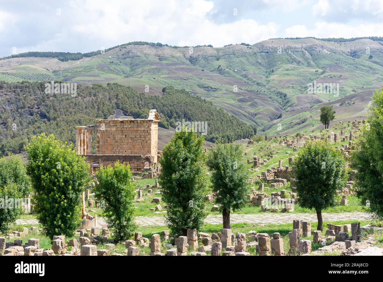 View of a Roman temple in the ancient town of Cuicul in Algeria. UNESCO ...