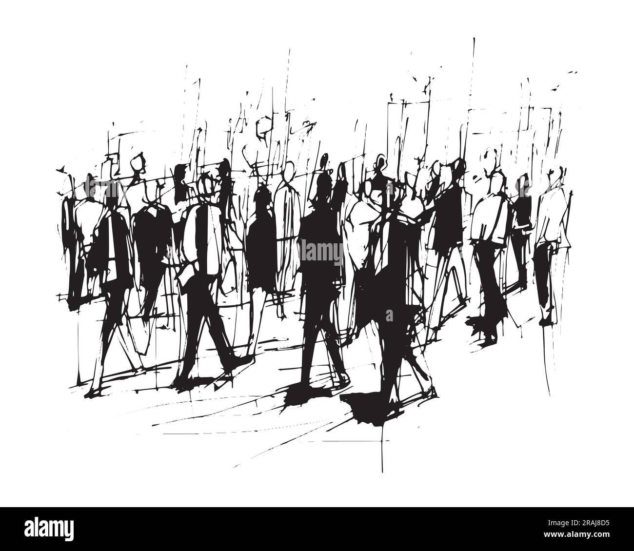 vector illustration: crowd of people walking along a city street ...