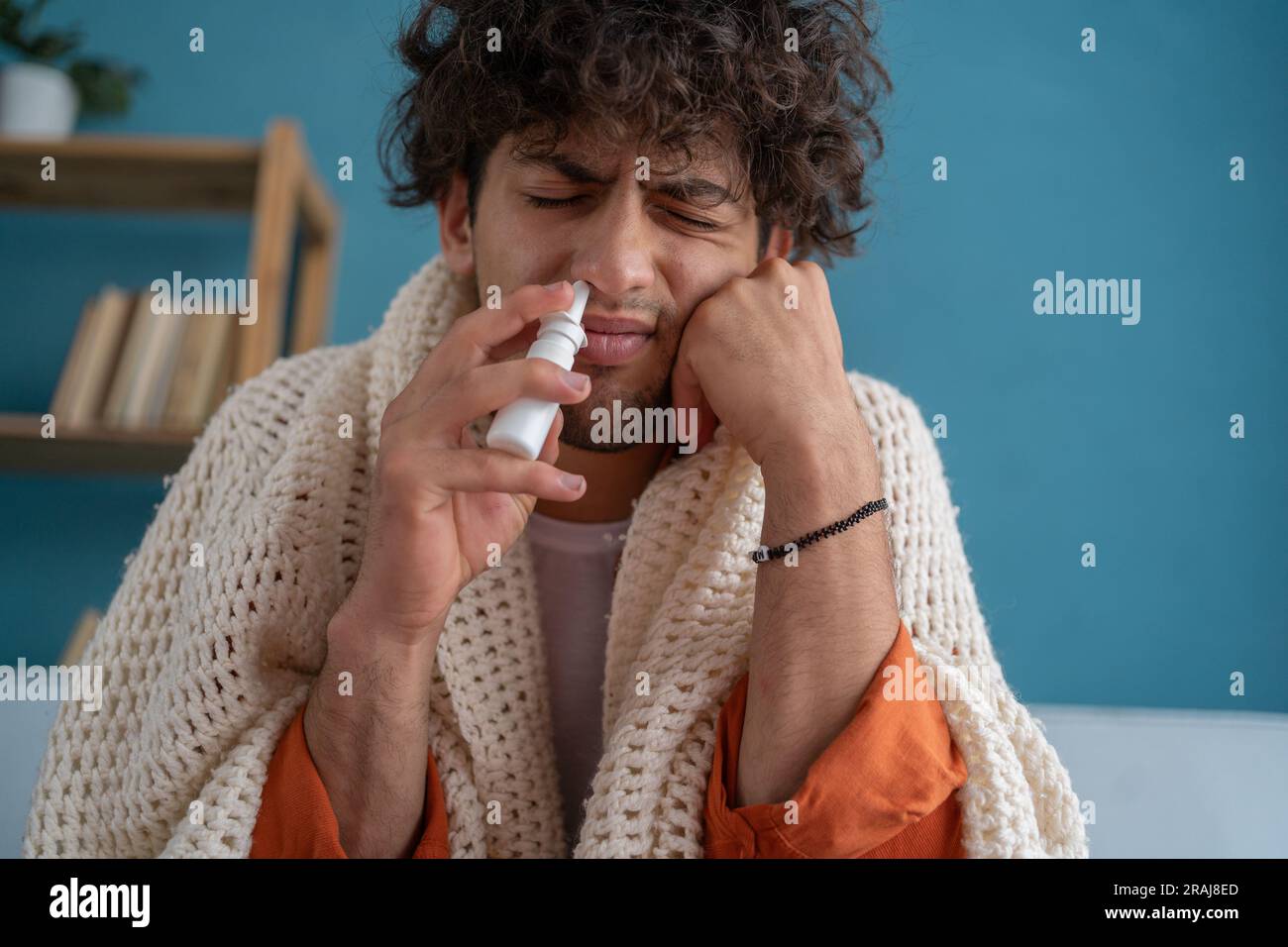 Illness and sickness concept. Handsome arabic guy feeling sick dripping ...