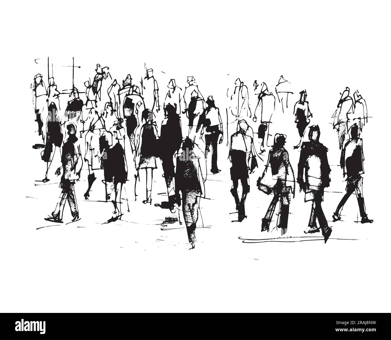 vector illustration: crowd of people walking along a city street ...