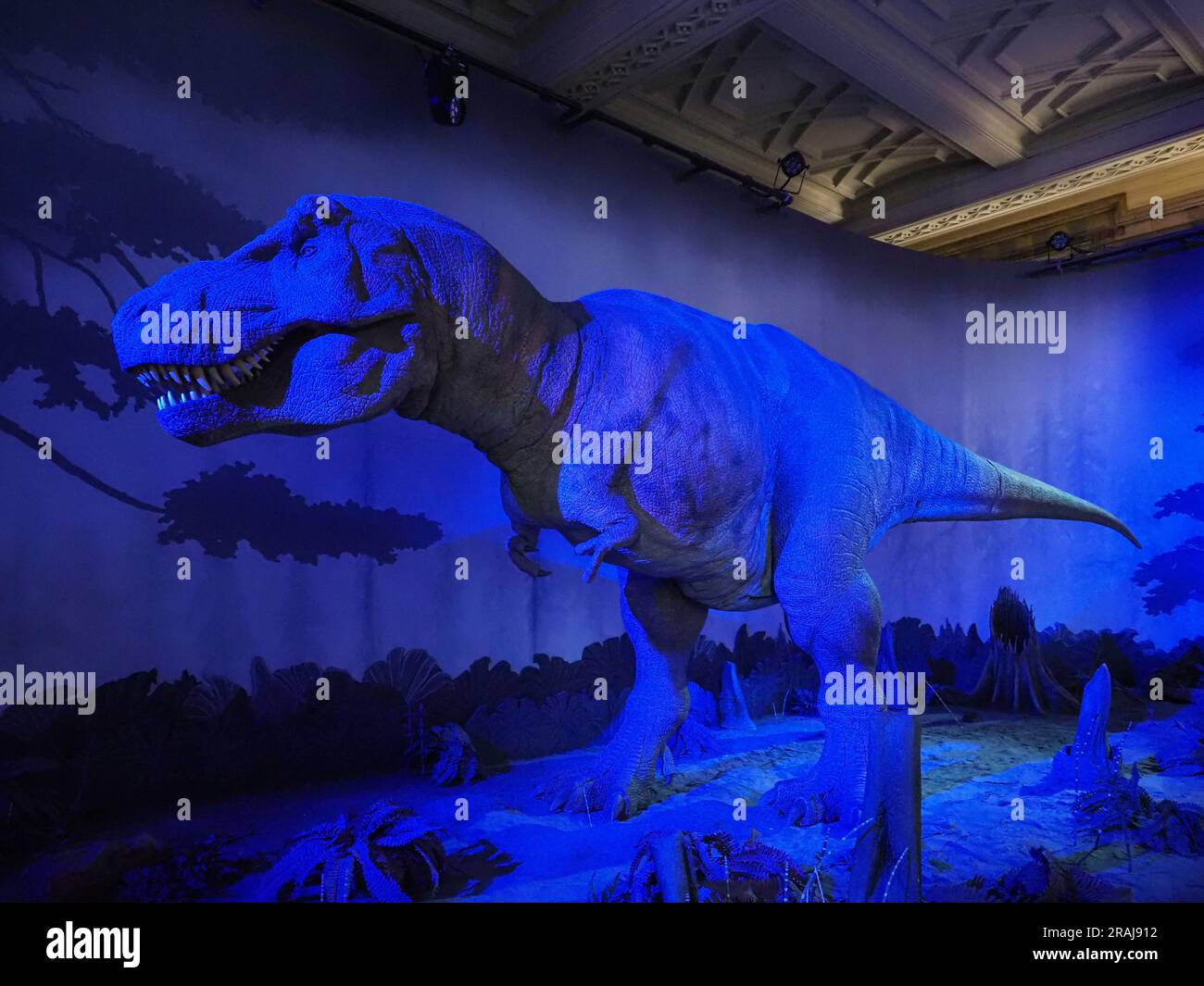 LONDON, UK - JUNE 09, 2023: Animated Tyrannosaurus rex at the Natural ...