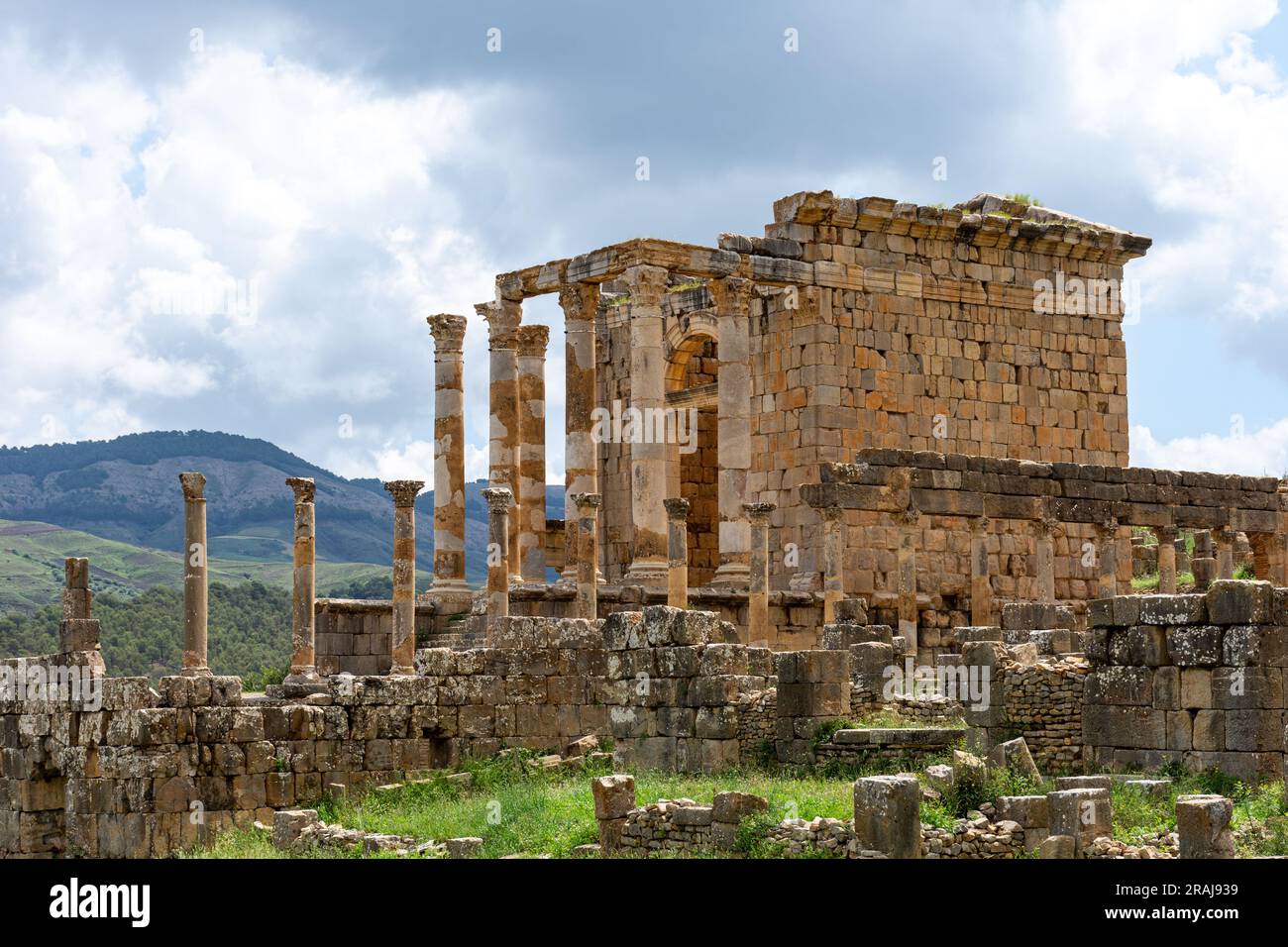 View of a Roman temple in the ancient town of Cuicul in Algeria. UNESCO ...