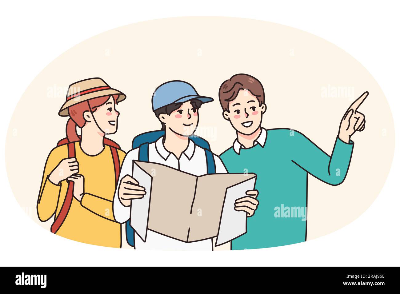 Local man help travelers couple find way. Male show tourists right way ...