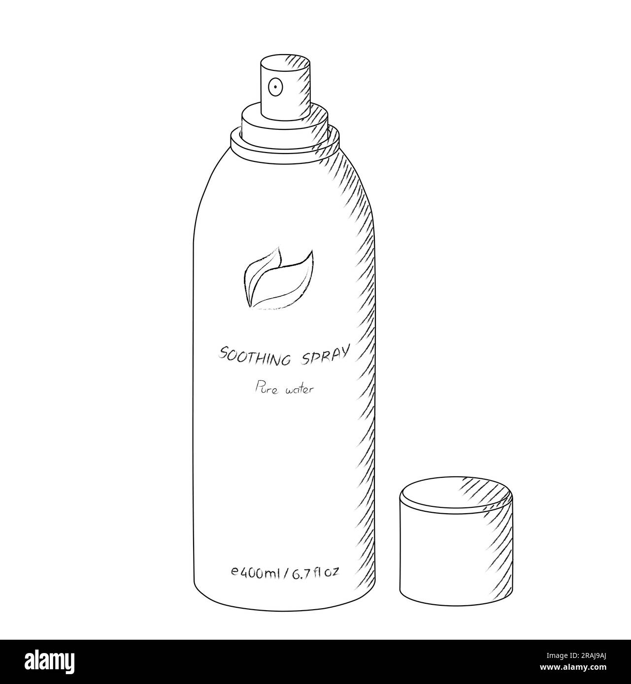 Soothing spray flat outline vector. Black and white skin care item ...