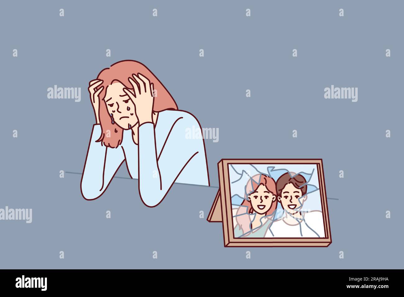 Woman cries after breaking up with husband and is sad sitting near ...