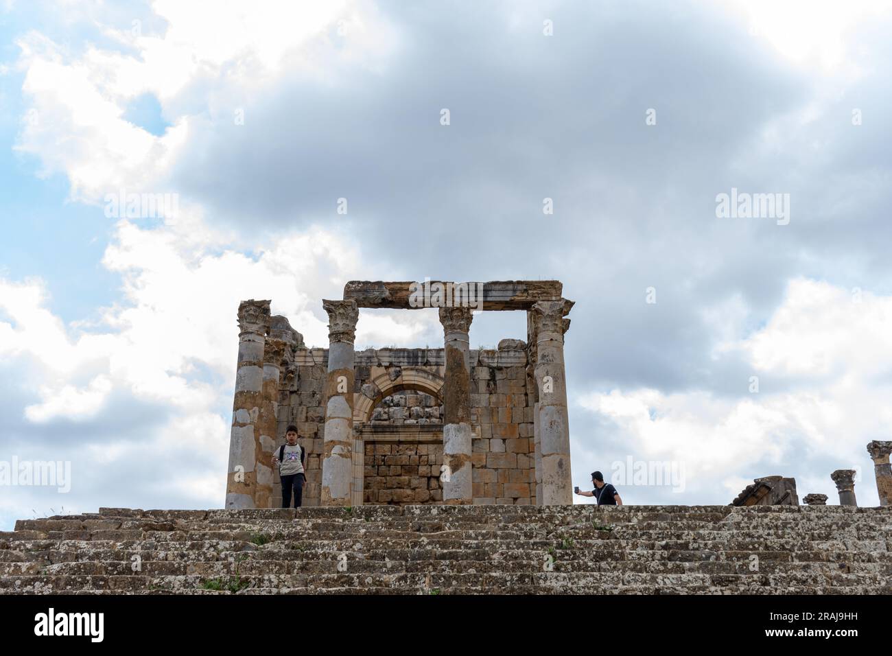 School children in tour in the ancient Roman town of Cuicul in Djemila ...