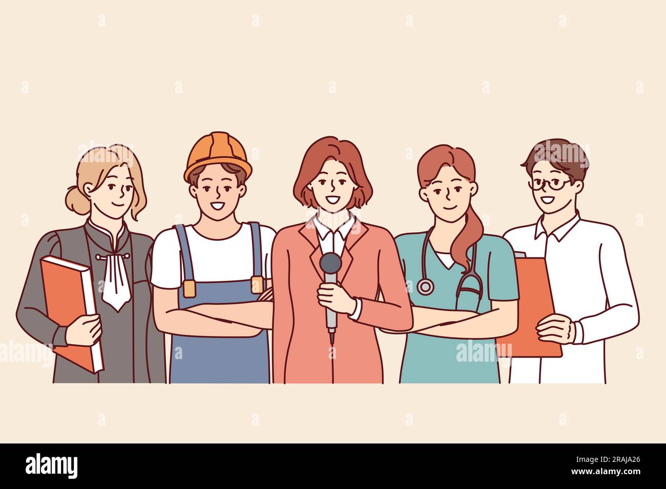 People of different professions are smiling standing in service ...