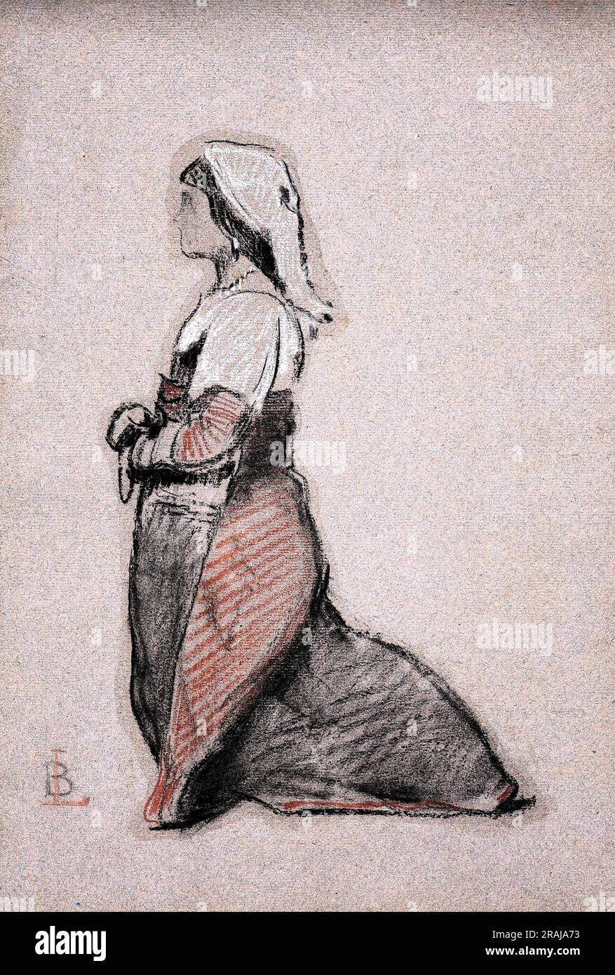 The kneeling girl in profile (study for the painting "Pilgrims at the ...