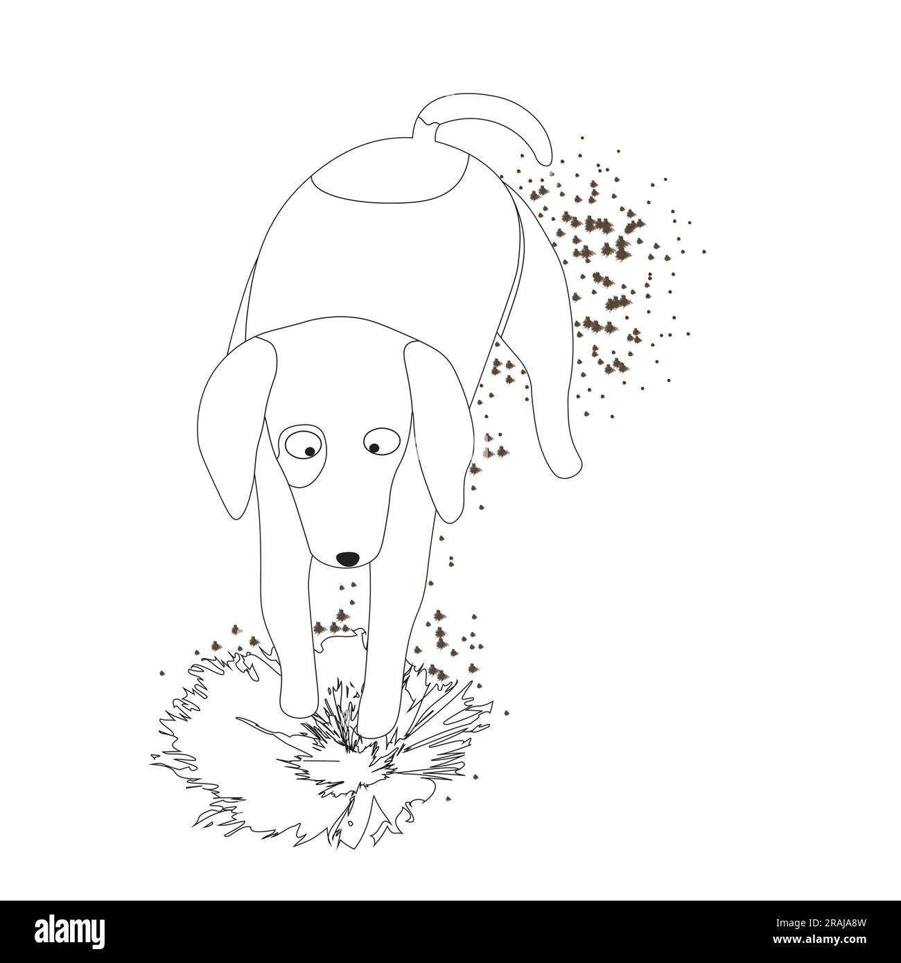 Cute dogs flat outline vector in cartoon style. Digging dog ...