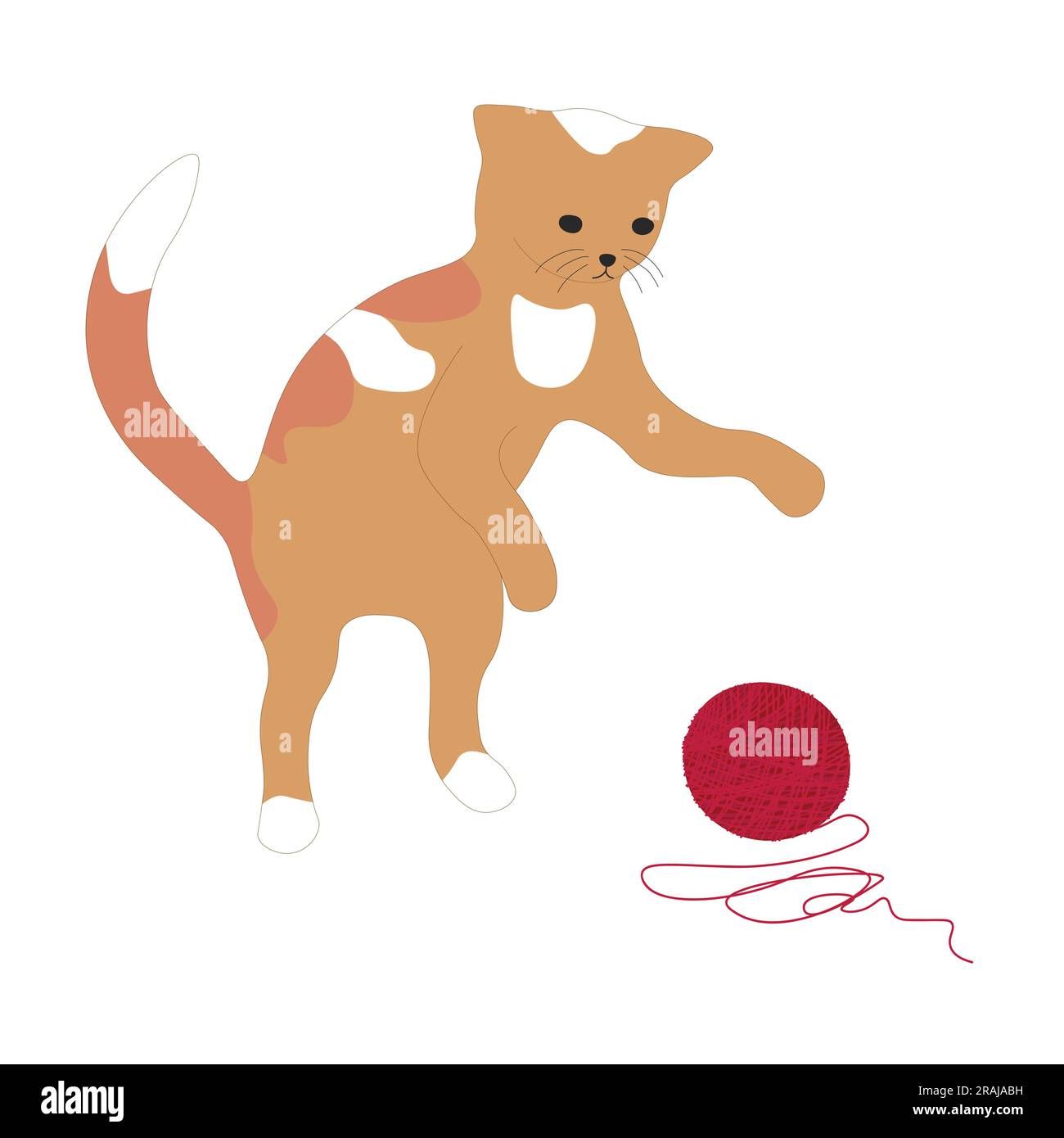 Cute Cat Flat Vector In Cartoon Style Cat Plays With Yarn Collection
