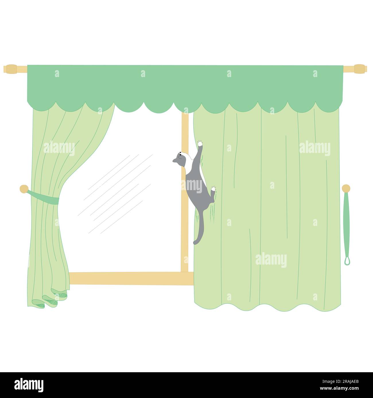 Cute Cat Flat Vector In Cartoon Style Cat Play With Curtain