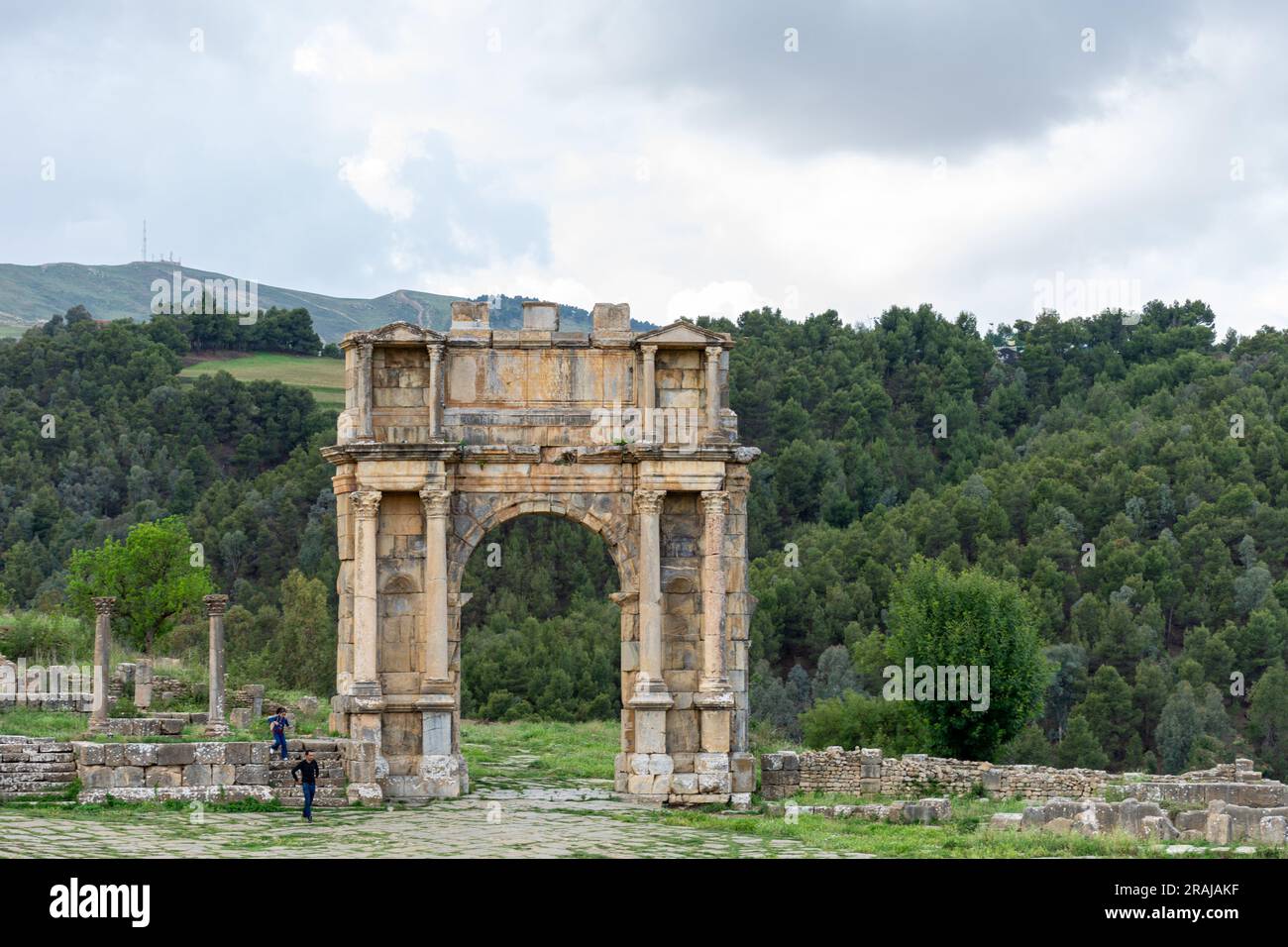 High-angle view of the Arch of Caracalla in the ancient Roman city of ...