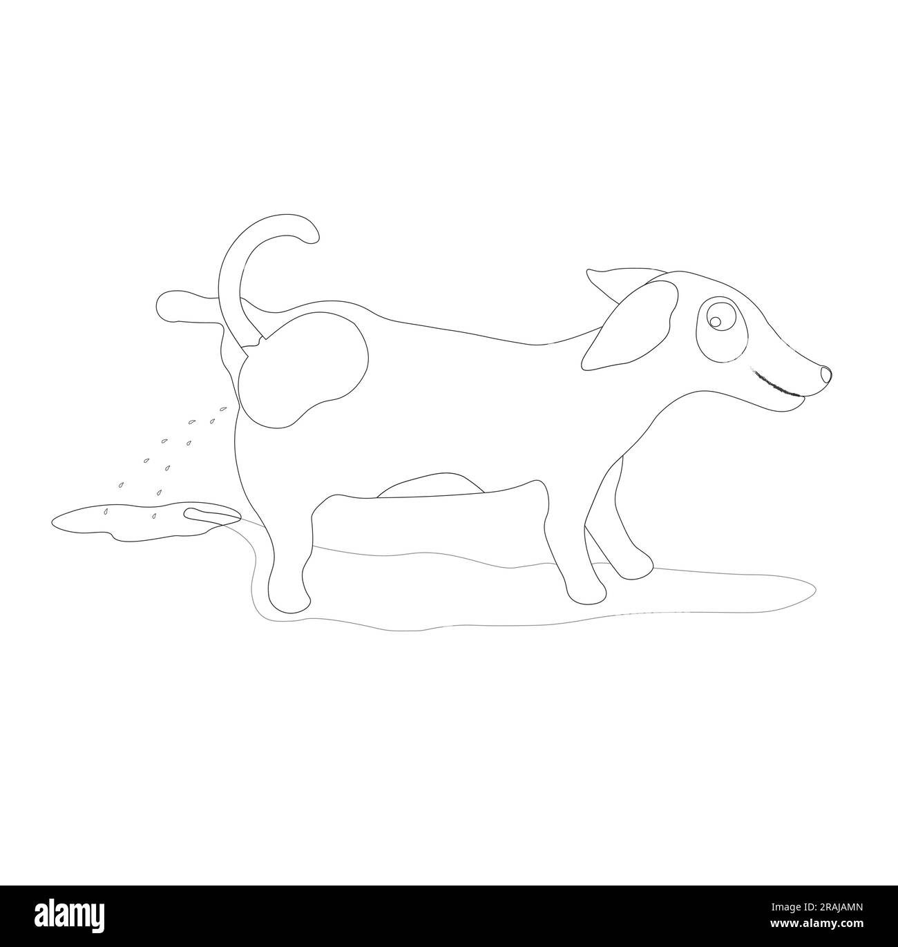 Cute dogs outline flat vector in cartoon style. Peeing dog illustration ...