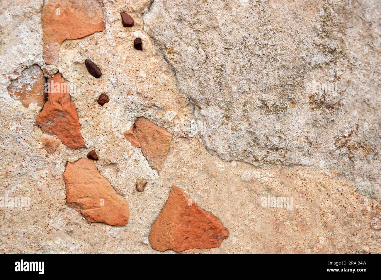 Old Worn Down Brick Wall with Plaster and Moss. Grunge Red Stonewall ...