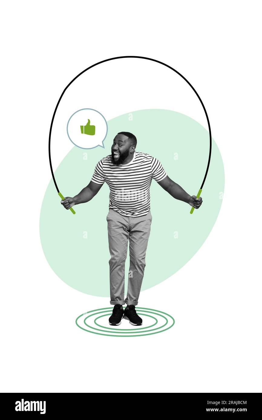 Photo vertical illustration collage of funky man athlete jump rope ...