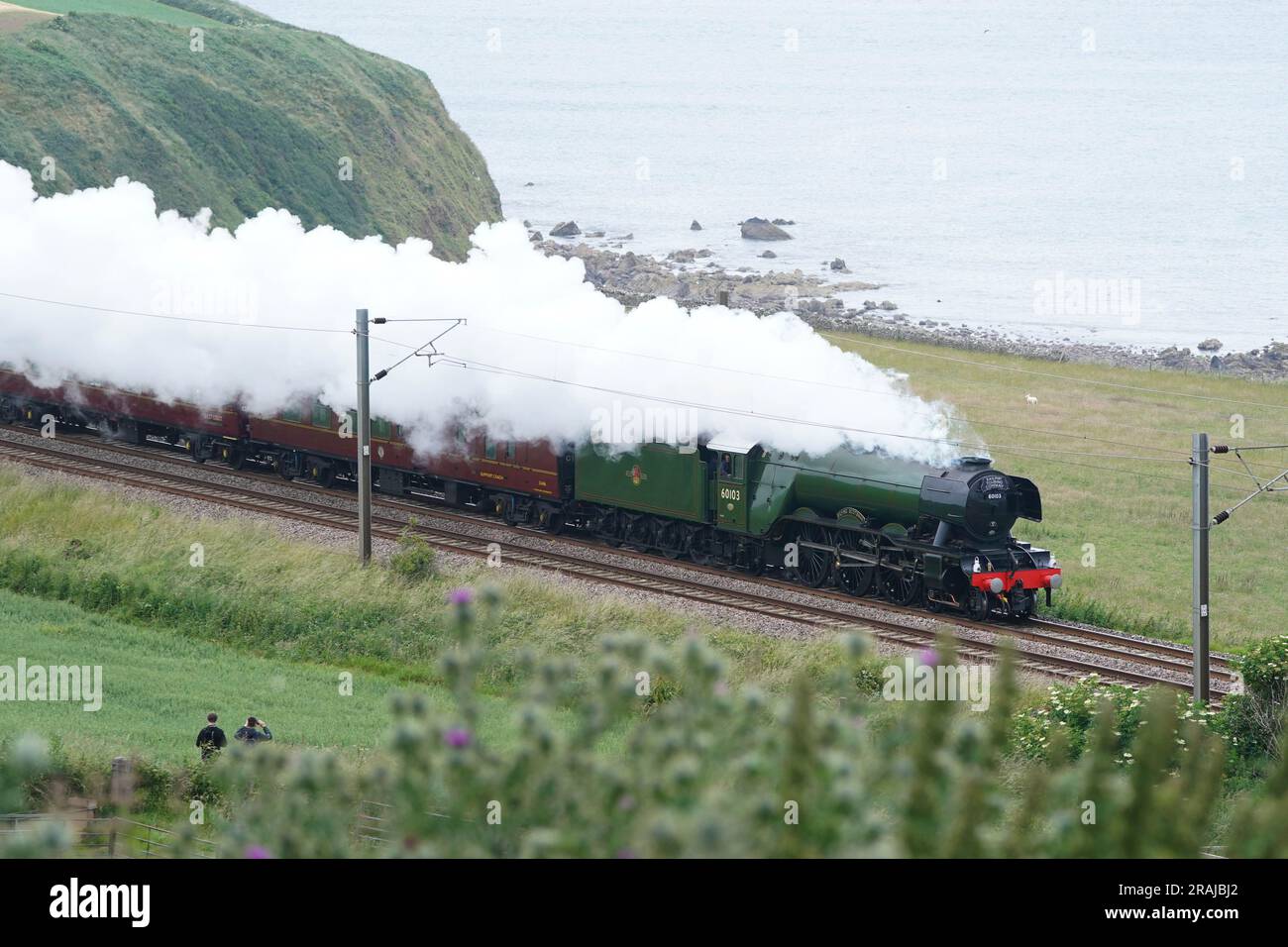 The Flying Scotsman passes near Berwick-upon-Tweed in Northumberland ...