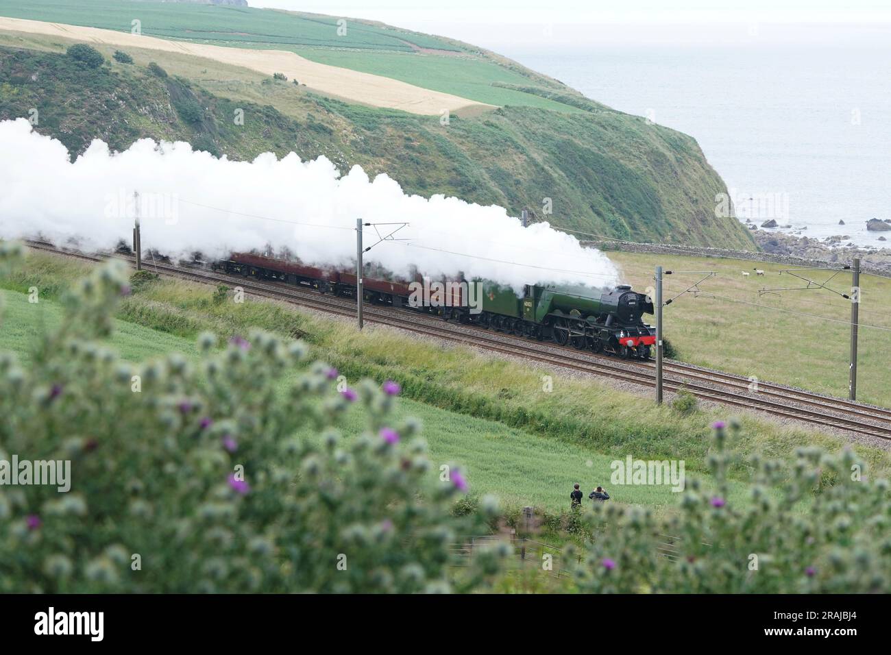 The Flying Scotsman passes near Berwick-upon-Tweed in Northumberland ...