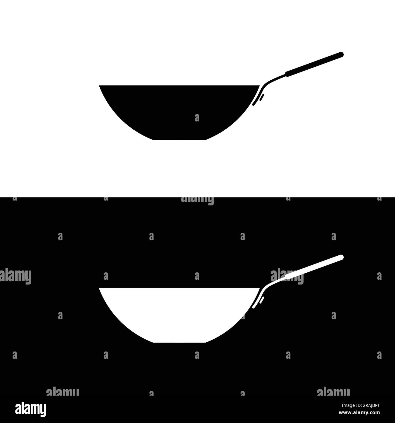 Wok silhouette flat vector. Kitchen utensil black and white icon for ...
