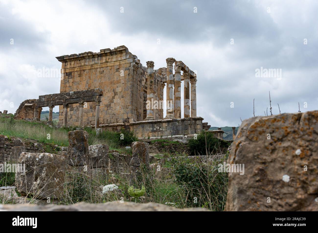 View of a Roman temple in the ancient town of Cuicul in Algeria. UNESCO ...