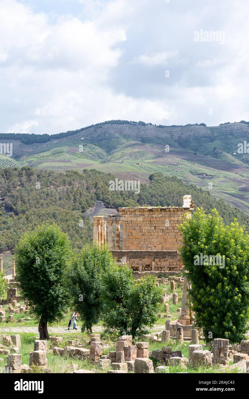 View of a Roman temple in the ancient town of Cuicul in Algeria. UNESCO ...