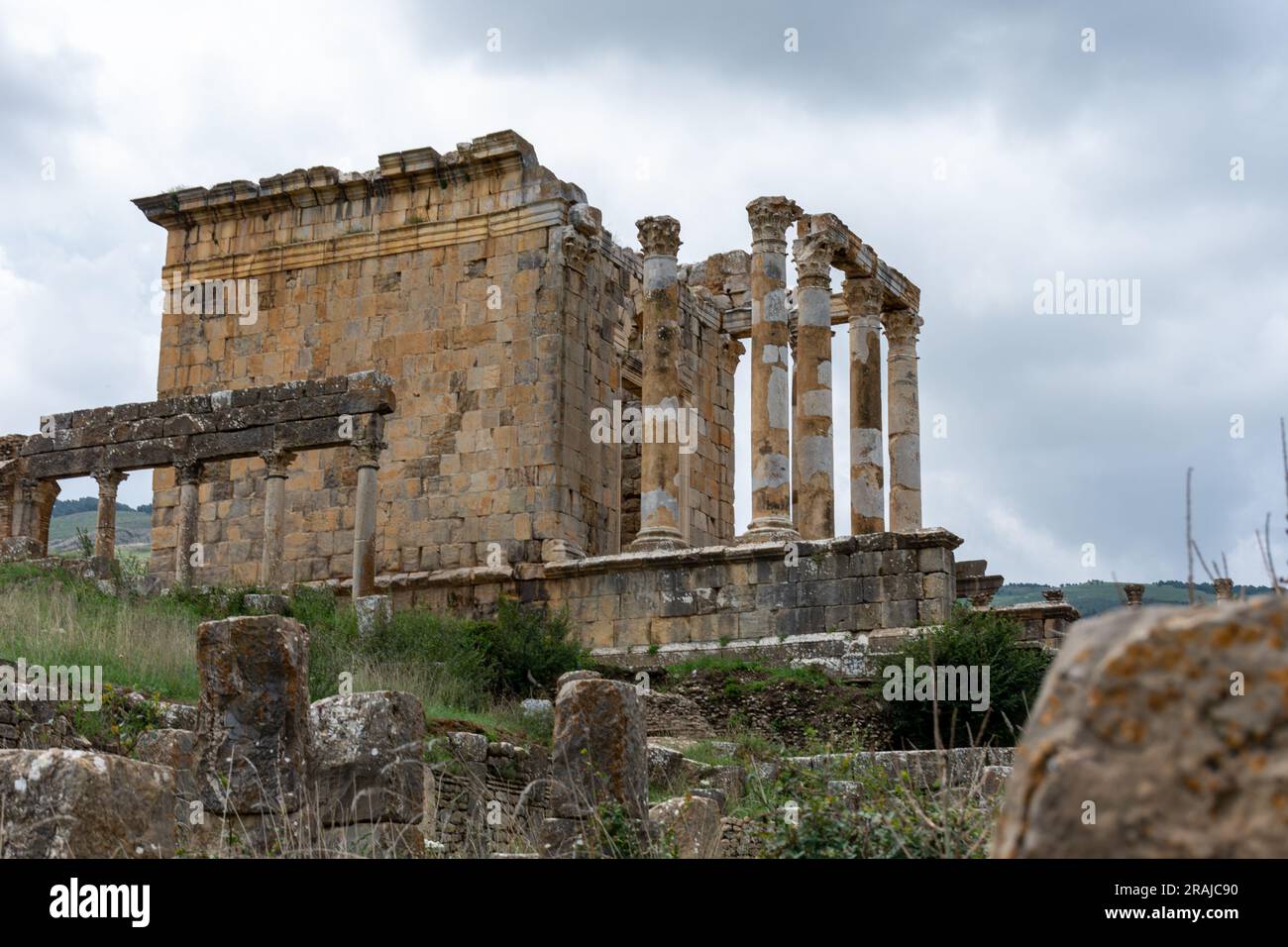 View of a Roman temple in the ancient town of Cuicul in Algeria. UNESCO ...