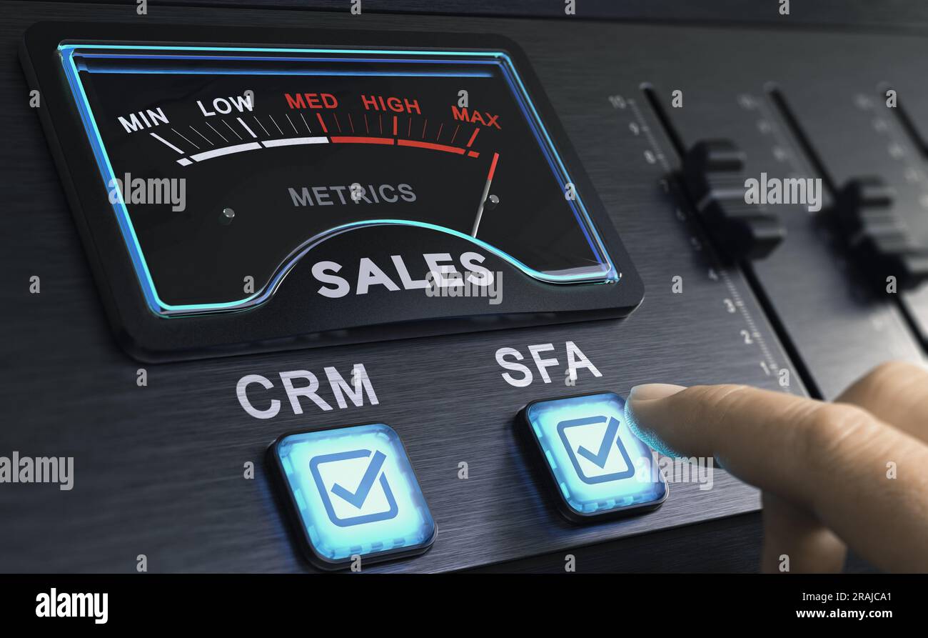 User interacting with a CRM and SFA dashboard. Concept of Customer ...