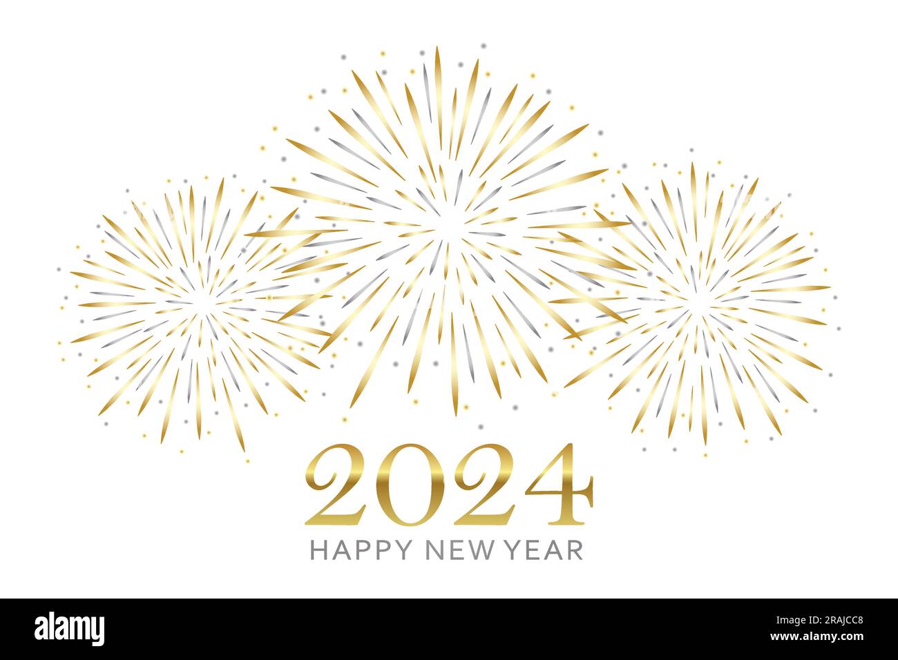 happy new year greeting card 2024 with gold and silver firework Stock ...
